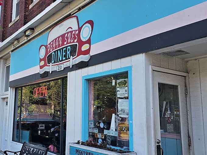 That turquoise and pink exterior isn't just decoration, it's a promise of breakfast happiness waiting inside.