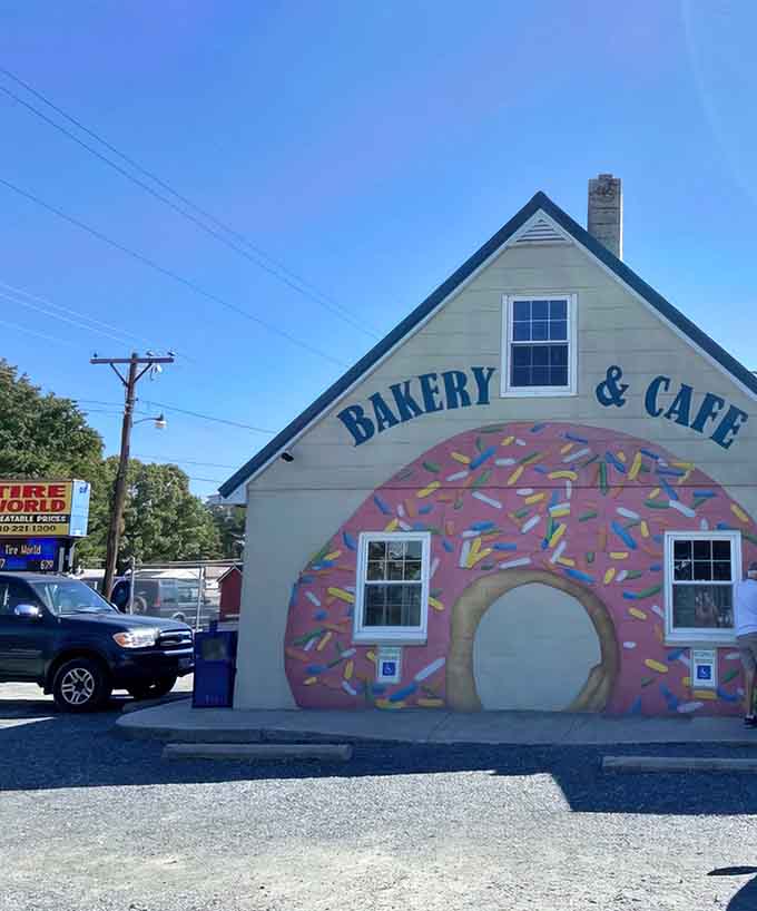 That giant donut mural isn't just decoration, it's a legally binding promise of deliciousness to come.