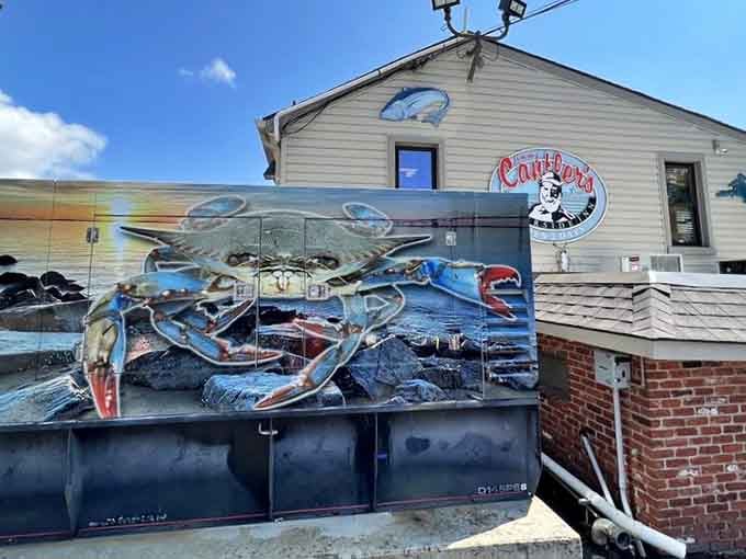 When a restaurant decorates with a giant painted blue crab mural, you know they're not messing around about their specialty.