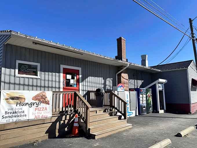That wooden deck and red door are your gateway to some of the finest comfort food hiding in rural Ohio.