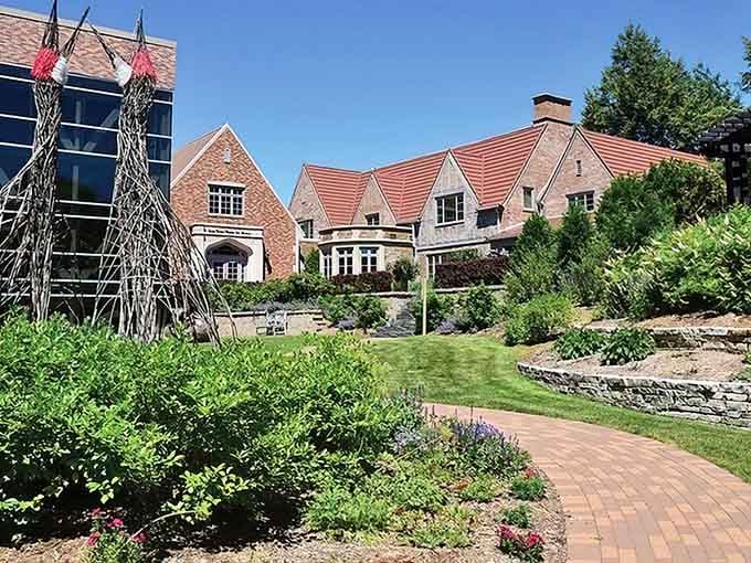 Winding paths through manicured gardens prove that art appreciation starts before you even walk inside.