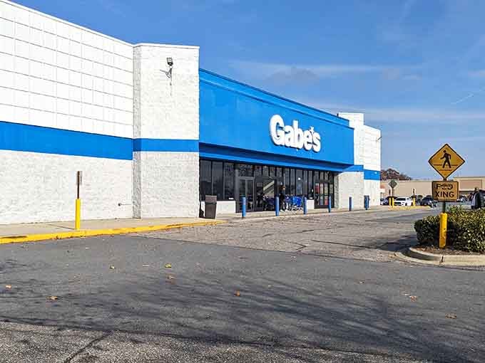 That iconic blue and white storefront is your gateway to bargain paradise in Glen Burnie, Maryland.