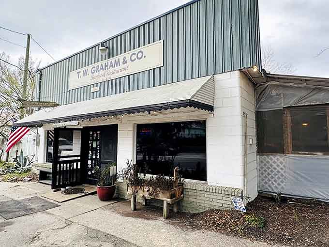 That corrugated metal exterior might not look fancy, but it's hiding some serious seafood magic inside.