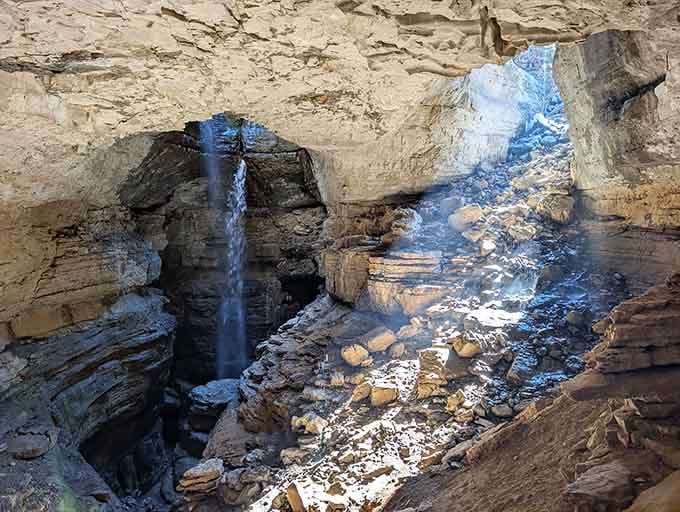 When sunlight meets waterfall 143 feet underground, Alabama shows off in the most spectacular way possible.
