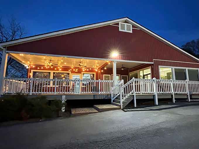 String lights and sunset transform this fish camp into something magical, like finding paradise in Gray Court.