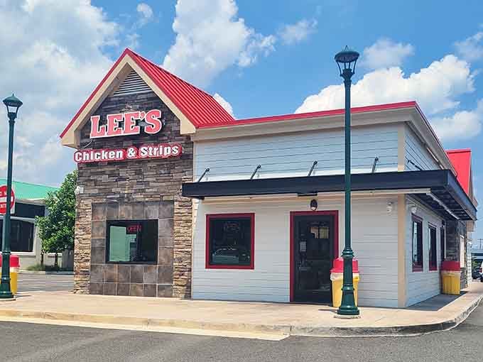 That red roof isn't just for show; it's a beacon guiding hungry souls to fried chicken paradise.