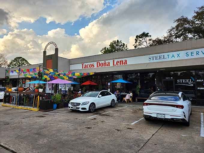 The colorful patio umbrellas and papel picado banners announce this isn't your average strip mall dining experience.