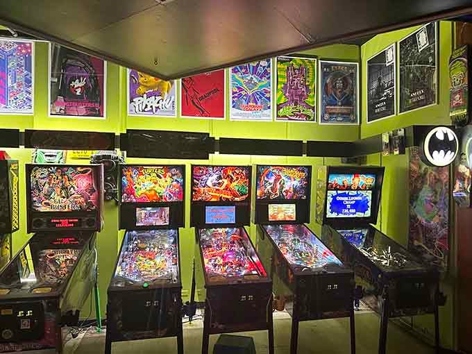 When pinball machines line up like this, it's basically the Avengers of analog entertainment assembled in one room.