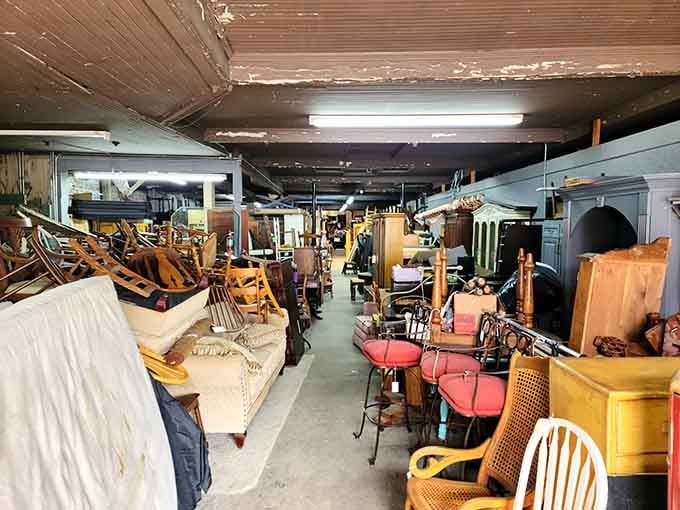 Aisles packed tighter than your grandmother's attic, except everything here is actually organized and for sale.