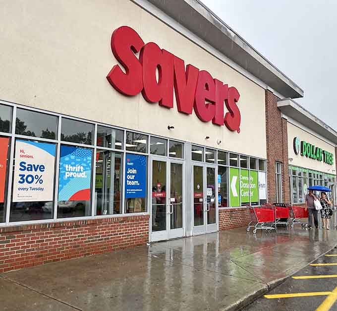 That bold red signage beckons like a lighthouse for bargain hunters navigating the retail seas of West Roxbury.