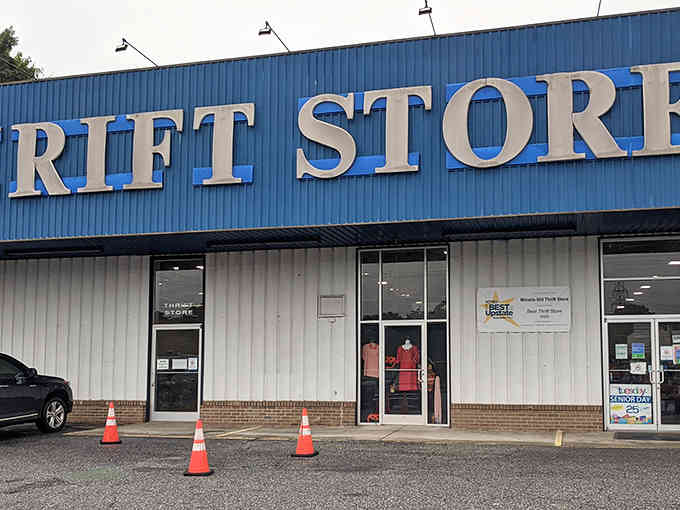 That blue sign isn't just marking a store, it's announcing the entrance to bargain hunter's paradise in Taylors.