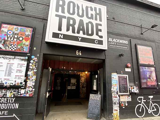 That storefront promises vinyl adventures and delivers on every square inch of its industrial-cool exterior.