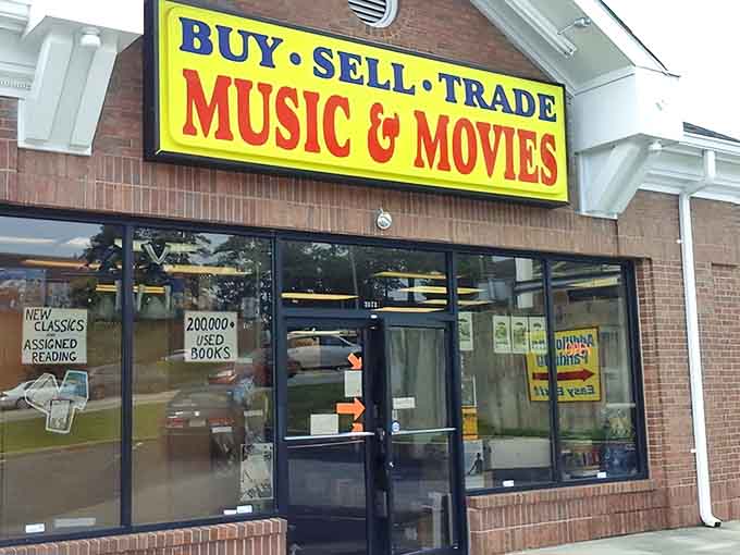 The bold yellow sign promises music and movies, but the real star is what's waiting inside.