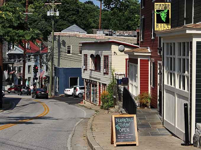 Main Street curves uphill like it's auditioning for a European postcard, except this one's authentically Maryland through and through.