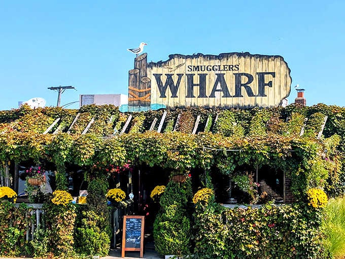 That iconic sign covered in vines isn't just marking a restaurant, it's announcing your arrival at seafood paradise.