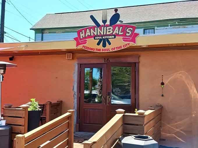 That bright orange exterior isn't shy about announcing Charleston's soul food headquarters to the world.