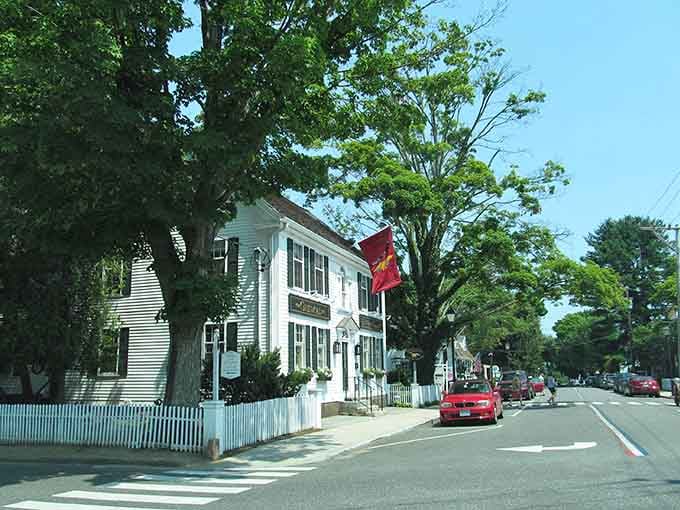 Tree-lined streets and white picket fences create a scene straight from a Norman Rockwell painting.