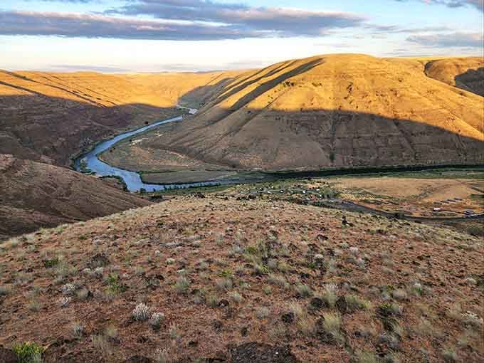The John Day River carves through golden canyon walls like nature's own masterpiece, proving Oregon's desert side deserves equal billing.