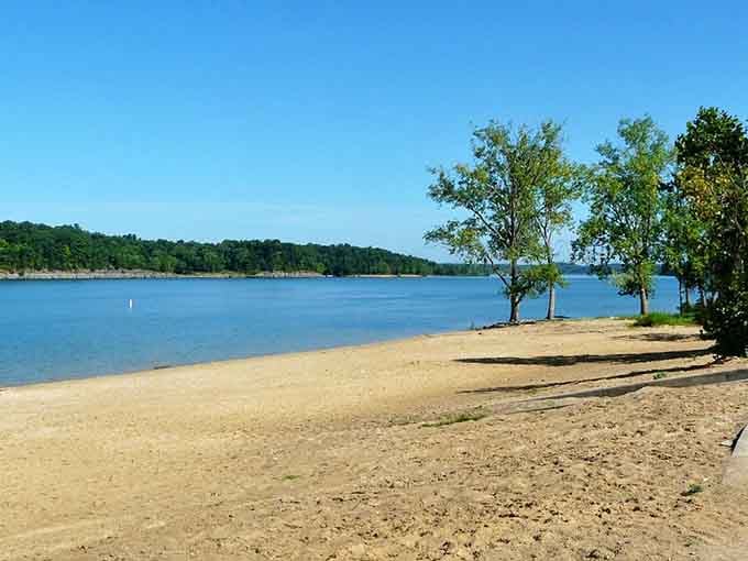 This shoreline proves you don't need an ocean to perfect your sandcastle-building skills and tan lines.