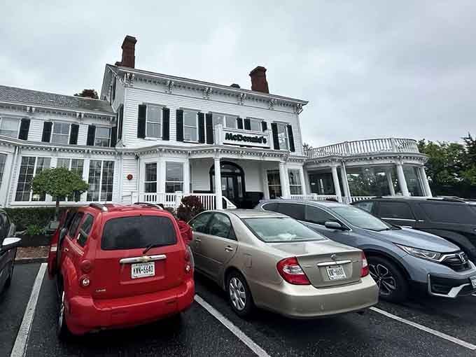 The exterior from this angle shows how seamlessly history and hamburgers coexist in perfect suburban harmony here.