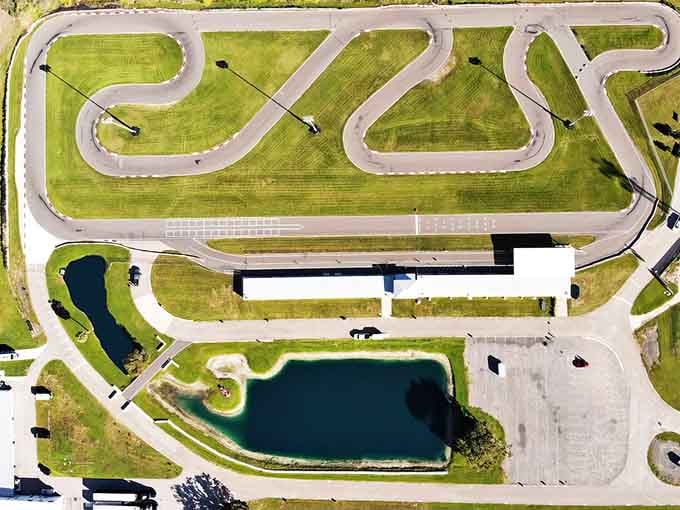 From above, this technical road course reveals hairpin turns and sweeping curves that would make any racing enthusiast grin.