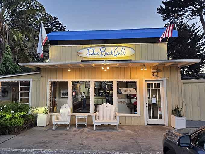 That blue roof and surfboard sign are your beacon to taco paradise on the PCH.