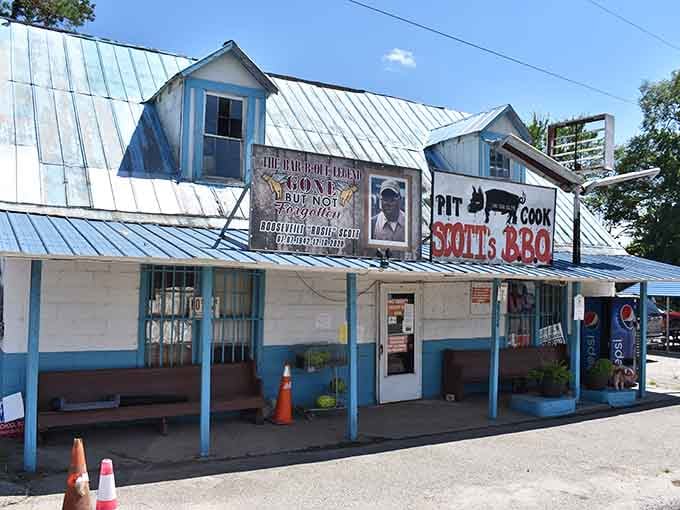 That weathered metal roof has sheltered decades of perfect barbecue and countless satisfied smiles below.
