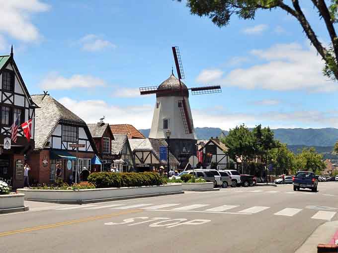 Half-timbered buildings and a working windmill rising against California skies? Denmark called, they want their architecture back.