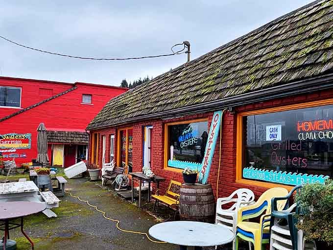 That weathered red exterior hides some of the Pacific Northwest's finest oyster treasures waiting inside.