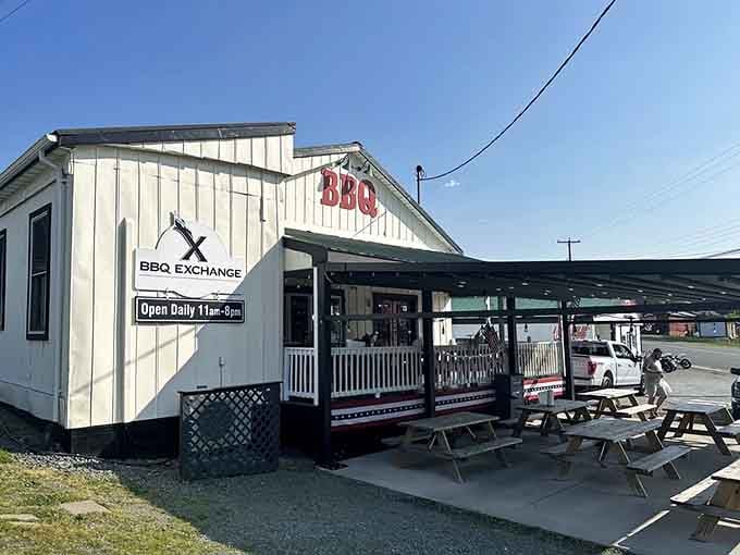The covered outdoor seating area is perfect for enjoying your feast while watching small-town Virginia life.