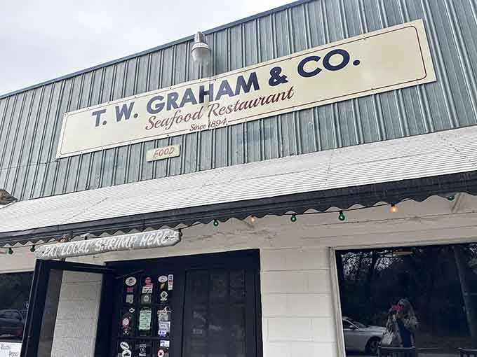 That corrugated metal exterior might not look fancy, but it's hiding some serious seafood magic inside.
