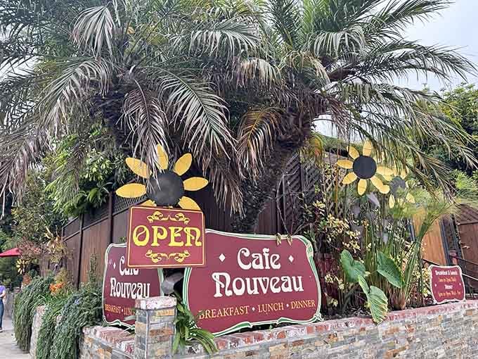 That cheerful sunflower sign isn't just decoration, it's basically a happiness beacon guiding you to brunch paradise.