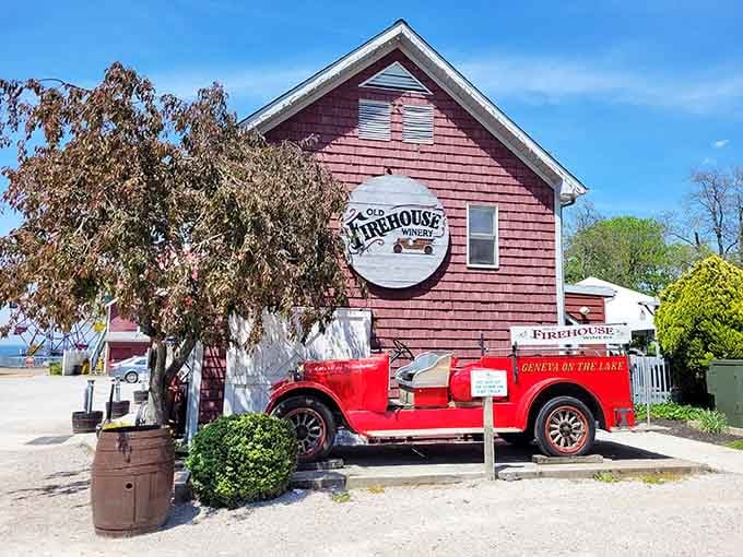 That vintage fire truck isn't just for show; it's your first clue this winery takes fun seriously.