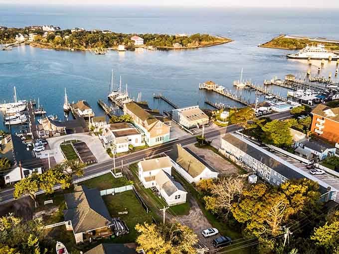 From above, Ocracoke looks like someone's watercolor dream of the perfect coastal escape come to life.