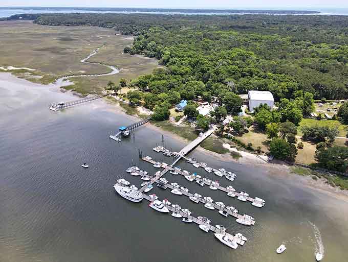 Those white boats lined up at the dock are your chariot to paradise, no car required.