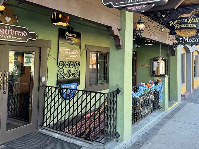 Those ornate iron railings and Bavarian signage aren't fooling around, this is your gateway to authentic German dining.