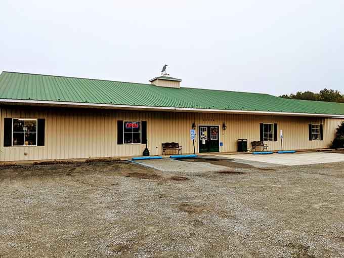 That green roof and gravel parking lot are your first clue that serious treasure hunting awaits inside this Eastern Shore gem.