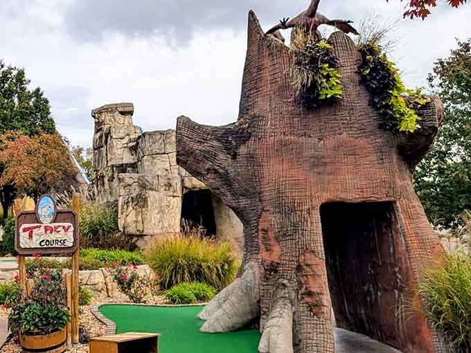 That giant T-Rex isn't just decoration, it's your first sign that this isn't your average mini golf experience.