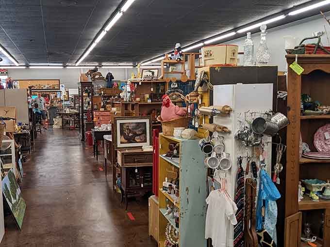 Every aisle reveals another layer of history, from vintage glassware to furniture that remembers when craftsmanship mattered most.