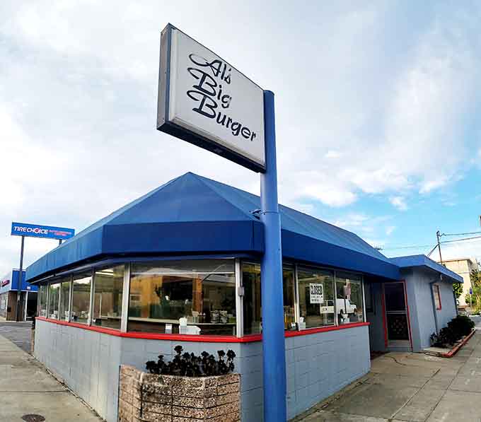 That bright blue exterior isn't just eye-catching, it's a beacon calling burger lovers from miles around.