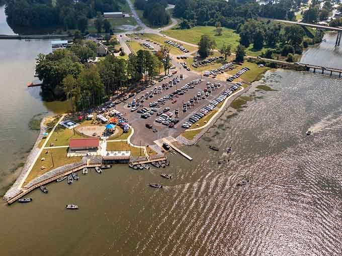 This aerial view of the boat launch shows exactly why Southside residents never complain about their commute to happiness.