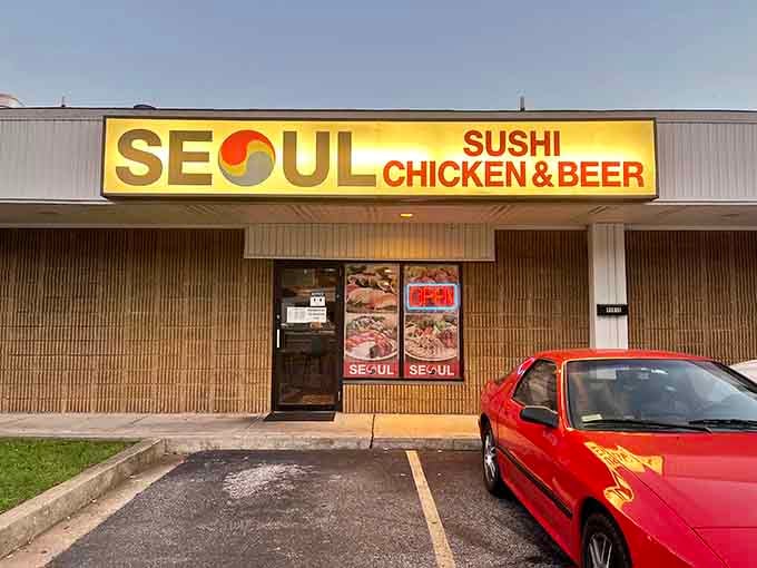 That bright yellow sign isn't just calling you, it's practically singing a siren song of crispy chicken dreams.