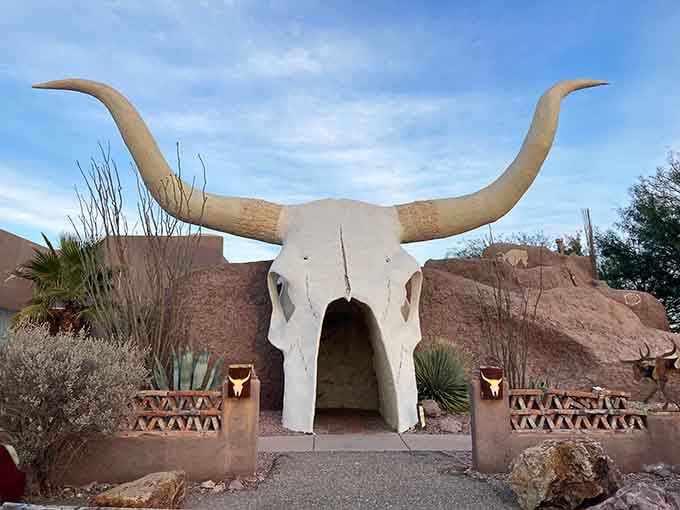 That magnificent skull isn't just for show, it's your actual front door to dinner and adventure.