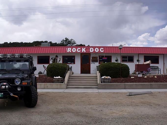 That red roof beckons travelers like a geological siren song along Highway 285 in tiny Nathrop.