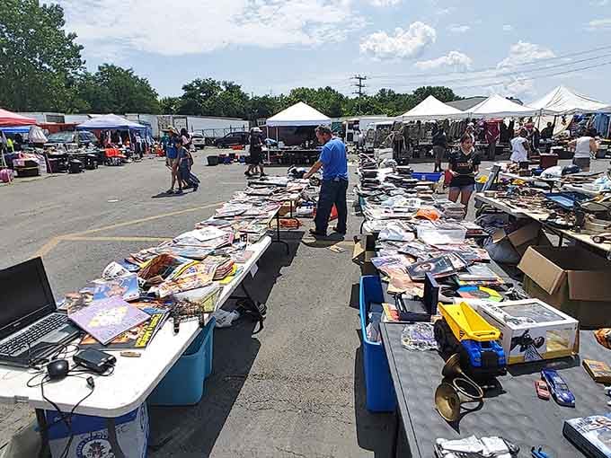 When the outdoor market opens up, it's like someone turned a parking lot into a wonderland of possibilities.