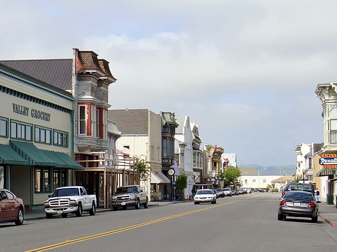 Main Street looks like someone colorized an old photograph and forgot to tell the buildings they're in the 21st century.