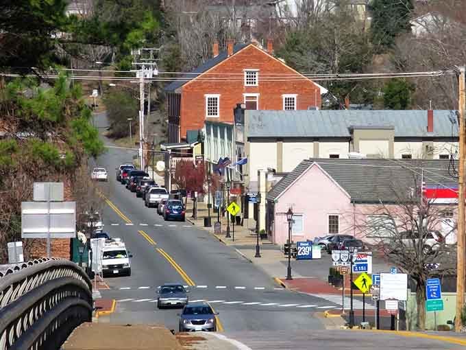 Main Street slopes gently toward history, where brick buildings and small-town charm refuse to fade away.