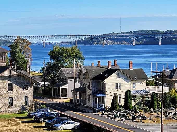 Stone buildings meet wide river views in a town that looks imported from somewhere far more exotic.
