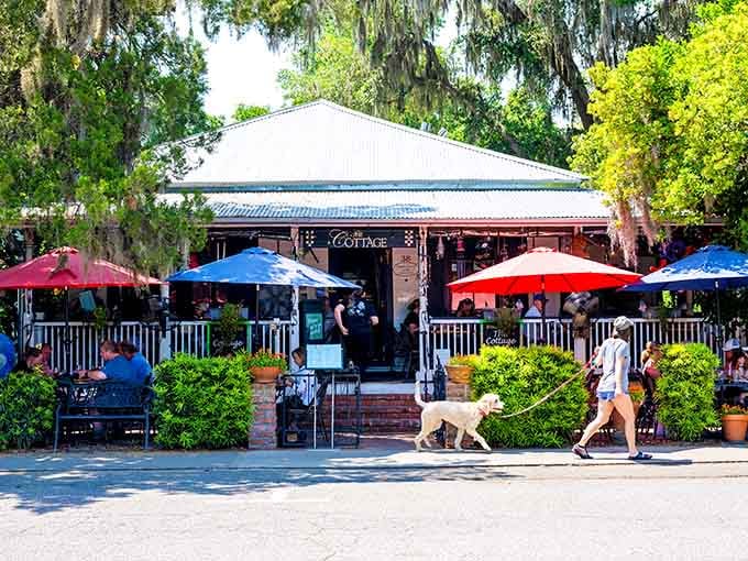 That colorful umbrella parade isn't a street festival, it's just Tuesday at The Cottage's irresistible outdoor patio.