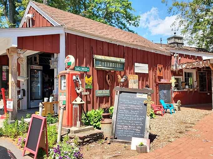 That red barn charm hits different when you know what's waiting inside those doors for you.